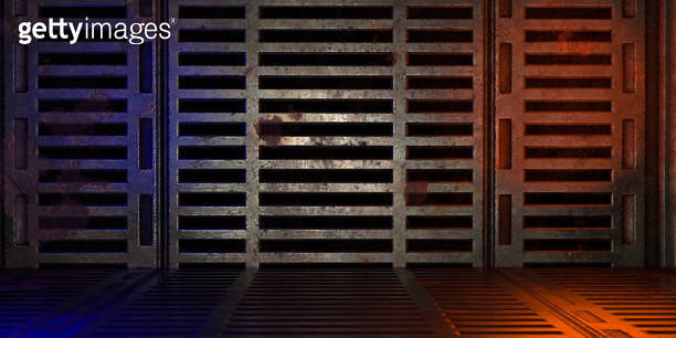 Illuminated Grate Backdrop. colorful background with metallic, grated ...