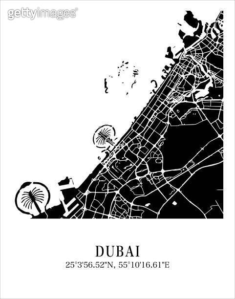 Dubai city map. Travel poster vector illustration with coordinates ...