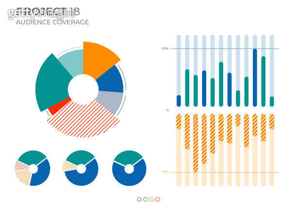 Coverage audience data charts in color. Vector elements charts ...