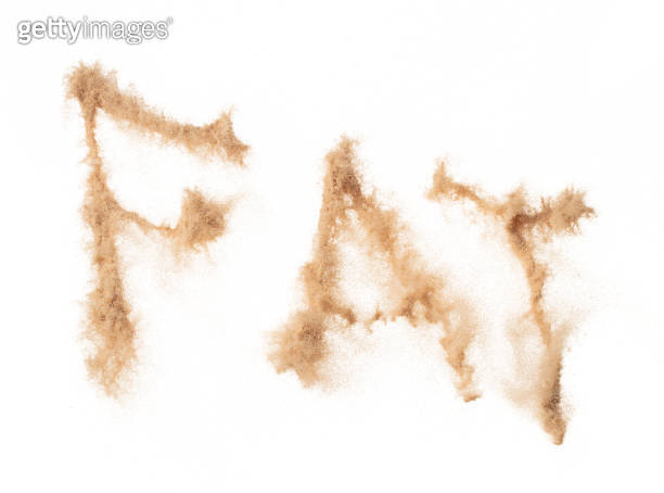 FAT Text Word of Sand letter. Calligraphy of Sand flying explosion with ...