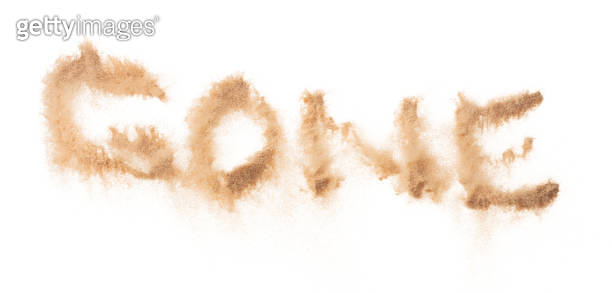 GONE Text Word of Sand letter. Calligraphy of Sand flying explosion ...