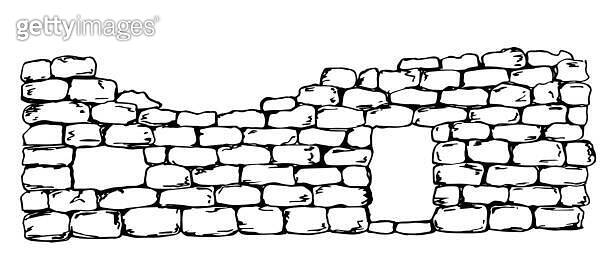 Ancient stone wall made of bricks, historical ruins, medieval castle ...