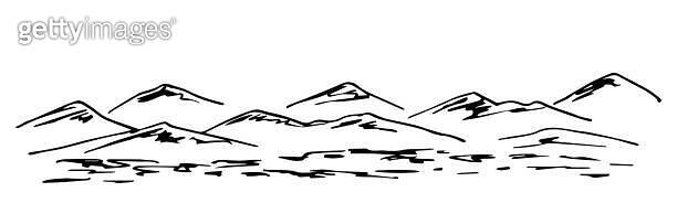 Simple hand drawn vector drawing with black outline. Panoramic view ...