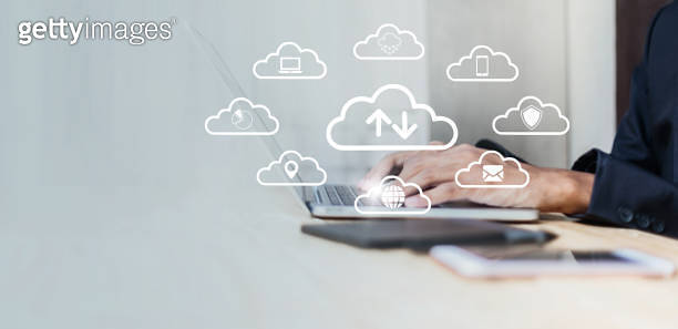 Business people use global network infrastructure and access management ...