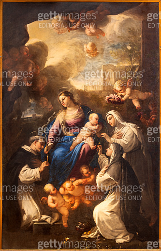 Naples - The painting of Madonna presenting the Rosary to st. Dominic ...