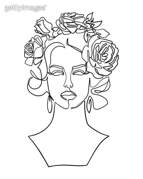 Flower head Feminine Illustration line drawing. Line Art - Vector ...