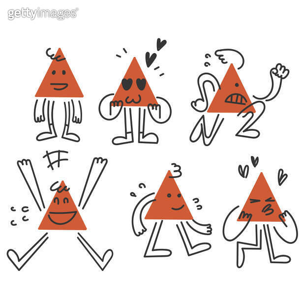 hand drawn doodle triangle shape character gesture collection ...