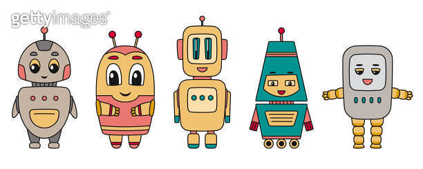 Cute Robots characters. Chatbots, AI bots mascots, digital cyborgs ...