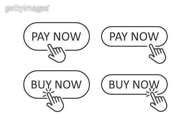 Buy now, pay now button icon UI. Hand cursor, online shopping, purchase ...
