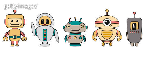 Cute Robots characters. Chatbots, AI bots mascots, digital cyborgs ...