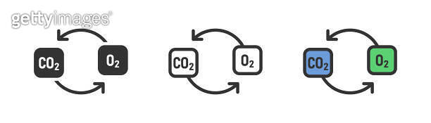 Oxygen and carbon dioxide exchange. Co2 to O2 cycle, chemical elements ...
