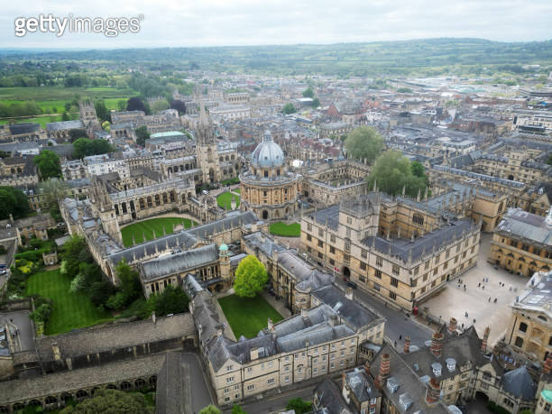 Oxford, United Kingdom. Aerial view of the College Library. Remarkable ...