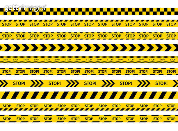 Stop tapes. Striped yellow black barrier lines. Vector illustration ...