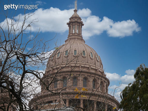 Upward shot of the dome of Texas State Capitol Building in Austin ...