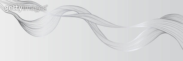 Abstract flowing silver waves on grey background. Line art design ...