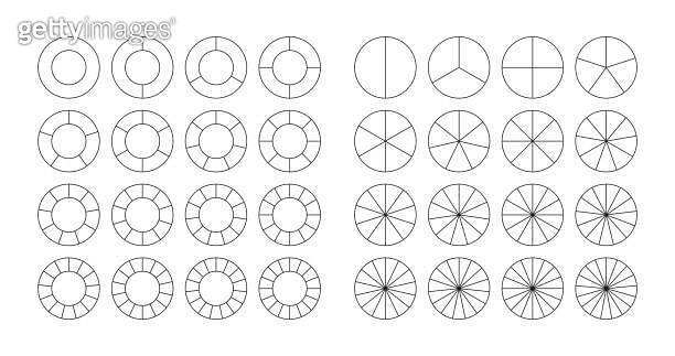 Set Of Round Structure Graphs Outline Circular Chart Piechart With Segments And Slices