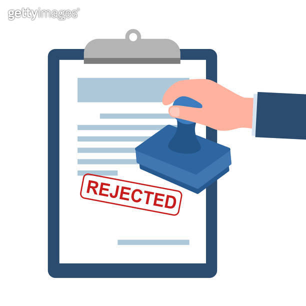 Hand stamps paper document with rejected stamp in flat design. 이미지 ...