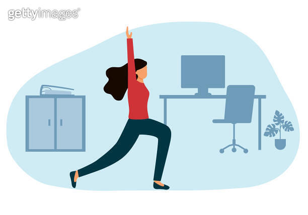 Businesswoman doing exercise in office concept vector illustration ...
