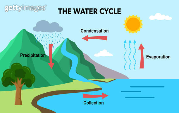 Water cycle diagram with simple rain circulation explanation concept ...