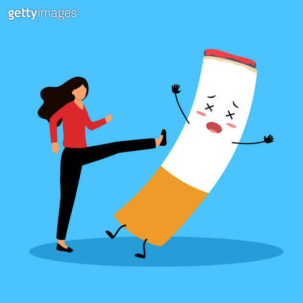 Woman kick cigarette cartoon character in flat design vector. Nicotine ...