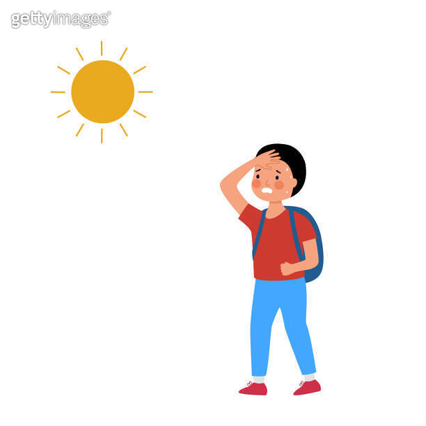 Boy child suffering from heat wave stoke in very hot weather ...