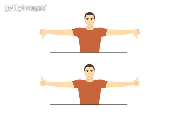 Man doing Horizontal Hand Rotations target for Biceps. Diagram of ...