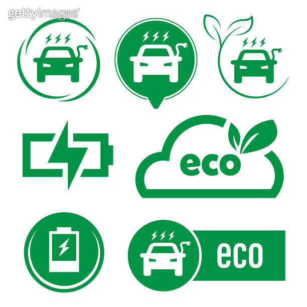 Eco electric car signs collection. Vector icons for electric vehicles ...