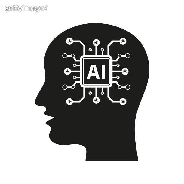 Human Head with computer circuit and AI sign. Artificial intelligence ...