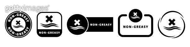Non-Greasy signs. Vector signs for dermatology products label. 이미지 ...