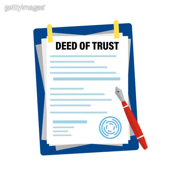 Deed of Trust Document with stamp. Document and red pen. Vector ...