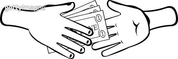 vector illustration drawn black and white icon hand pay dollar bill ...