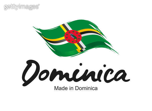 Made in Dominica handwritten flag ribbon typography lettering label ...