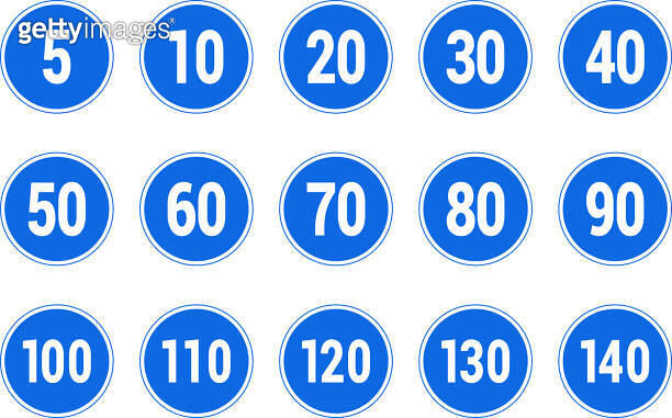 Speed limit icon. Set of red road signs of 10-200 kmh. Circle standard ...