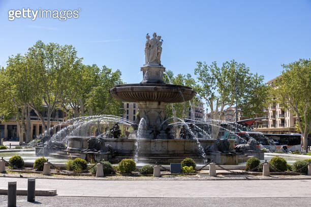 Fountain Fontaine de la rotonde in Aix en Provence taken in spring ...