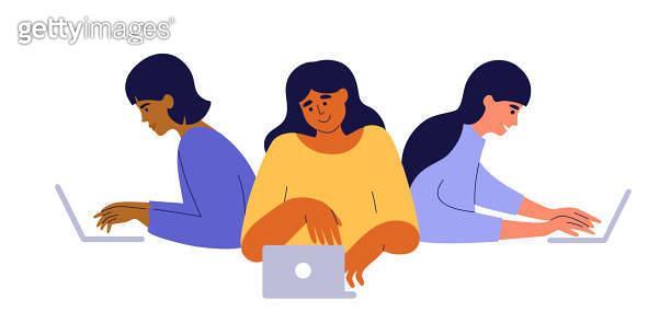 App development team, startup, online support, woman programmer or ...