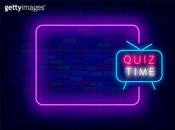 Quiz time neon announcement. Guess song trivia night poster. Empty ...