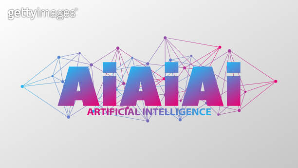 Artificial intelligence. Triangle blue pink gradient network pattern. Deep learning. Smart ...