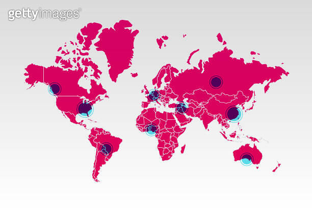 Vector world map with borders, infographic symbol. Magenta gradient ...