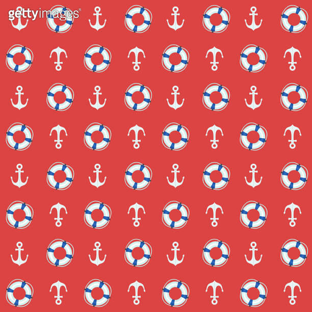 Simple nautical seamless pattern anchors and buoys on red background ...