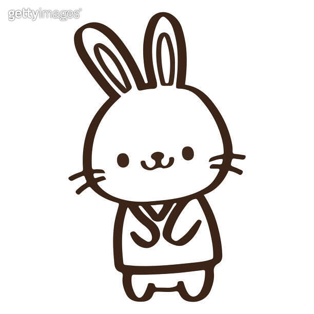 cute Cartoon rabbit standing and wave hello. Easter day, outline vector ...