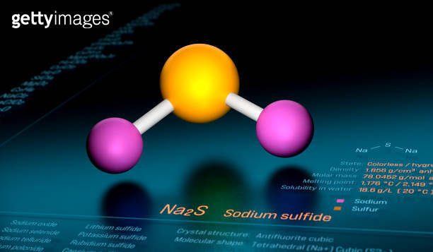 Na2S Sodium sulfide molecule model, dark display with molecule data ...