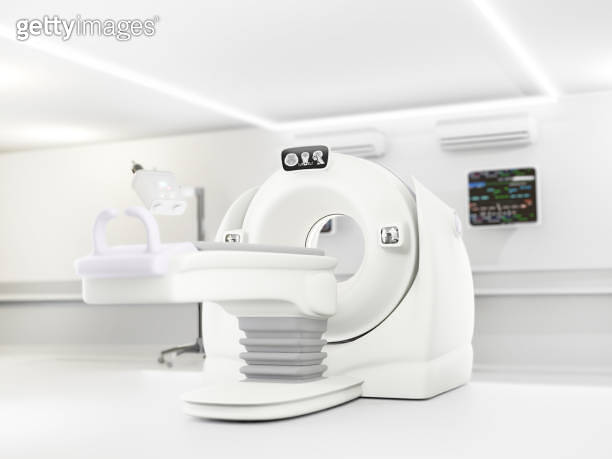 The CT scan room features a 3D rendering CT scanner, used for high ...