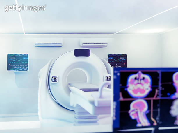 The CT scan room features a 3D rendering CT scanner, used for high ...