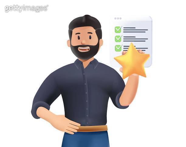 3D Feedback and review concept. Character giving positive feedback and ...