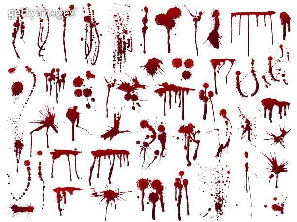 Realistic horror blood splatter. Drip patterns, red ink blot textures ...