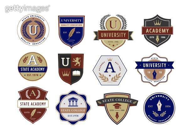 Education emblem. Academic institution badges for university, academy ...