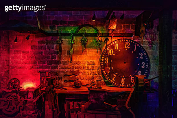 Medieval clock master’s workshop. Concept of continuity of time 이미지 ...