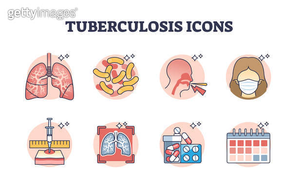 Tuberculosis icons and TB bacterial infection treatment outline concept ...
