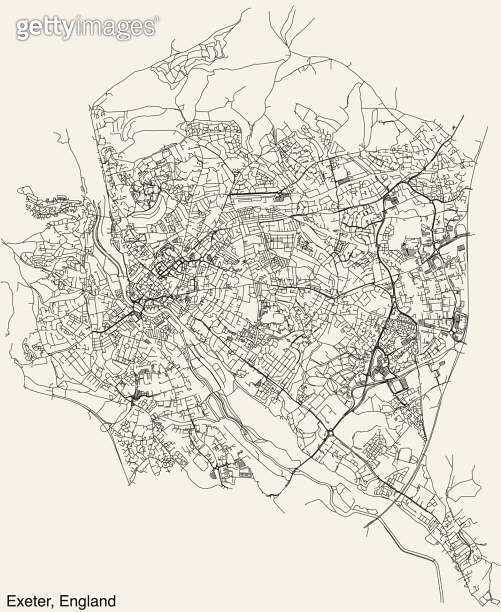 Street roads map of the British city of EXETER, ENGLAND 이미지 (1994880459 ...