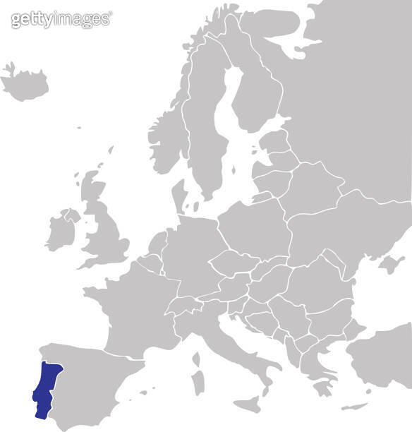Highlighted map of PORTUGAL inside political map of Europe 이미지 ...